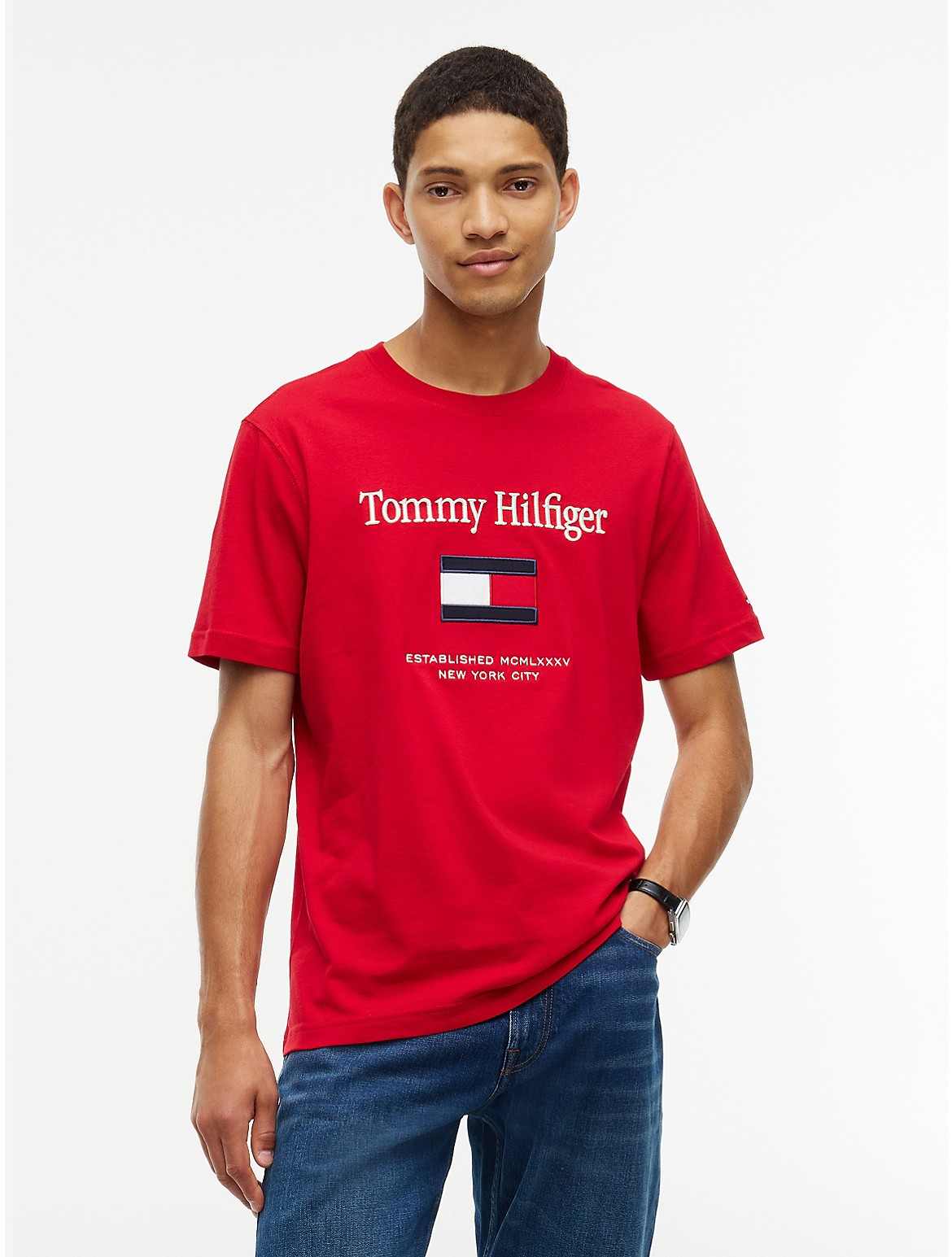 TOMMY HILFIGER men's embroidered flag logo t-shirt -